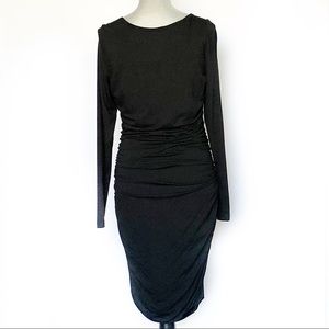 Anthropologie | Dresses | Lola Sophie Black Ls Ruched Bodycon Midi ...